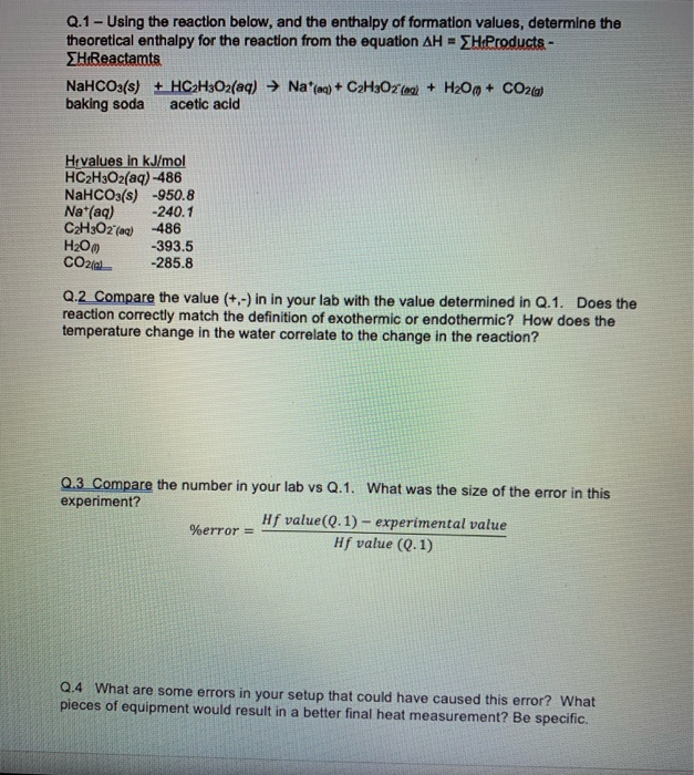 Solved Measuring Enthalpy Results NaHCO3(s) + HC2H3O2(aq) → | Chegg.com