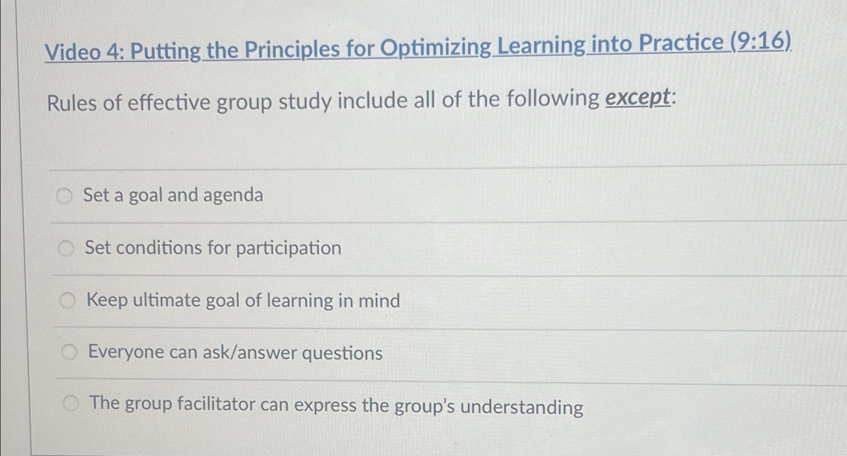 Solved Video 4: Putting the Principles for Optimizing | Chegg.com