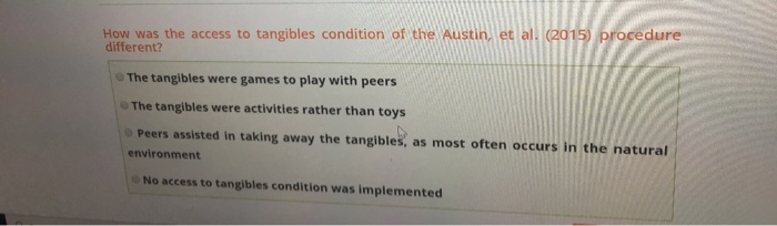 Solved How was the access to tangibles condition of the | Chegg.com