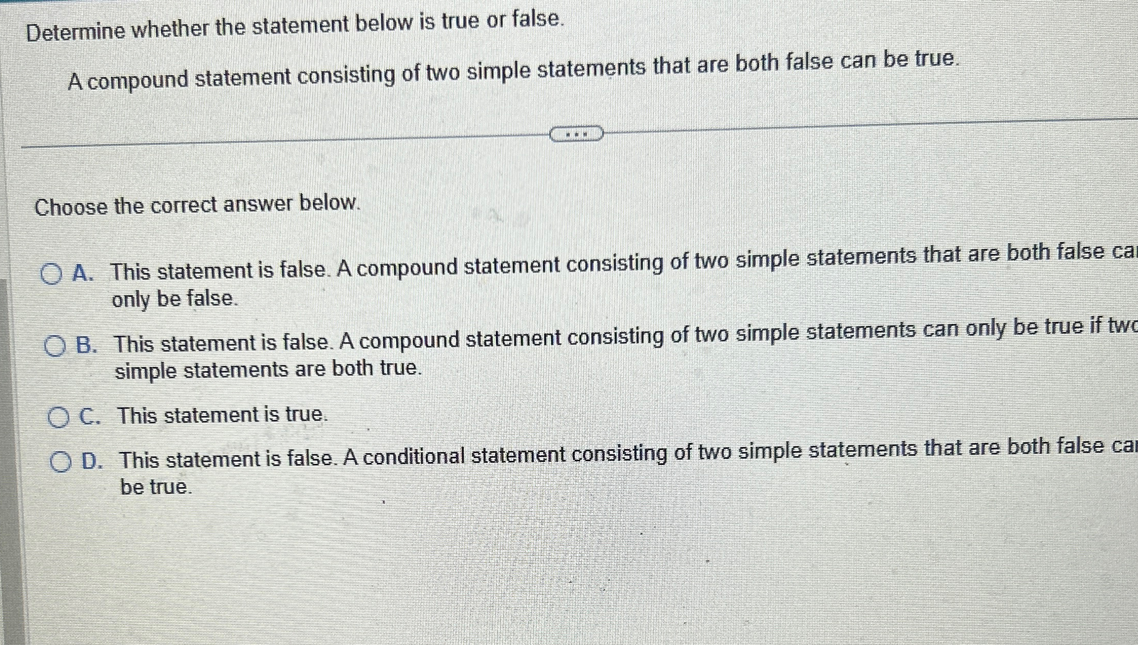 Solved Determine whether the statement below is true or | Chegg.com