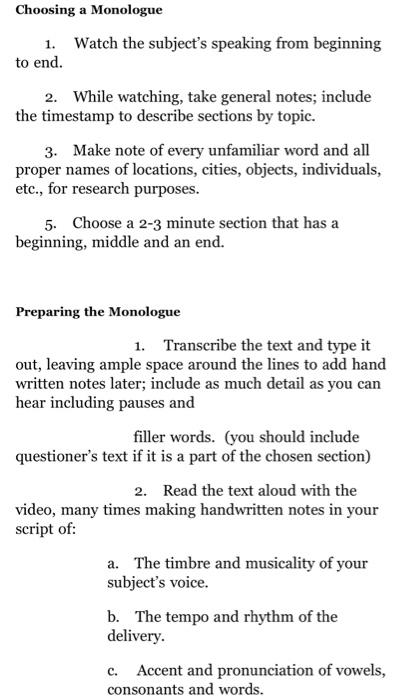 Choosing a Monologue 1. Watch the subject's speaking | Chegg.com