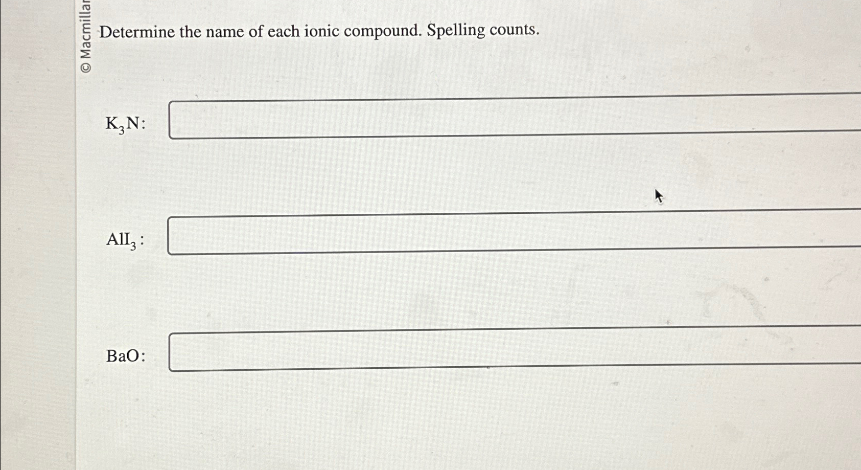 Solved K3N ﻿:AlI3 ﻿:BaO : | Chegg.com