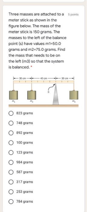 Solved Three masses are attached to a 5 points meter stick | Chegg.com
