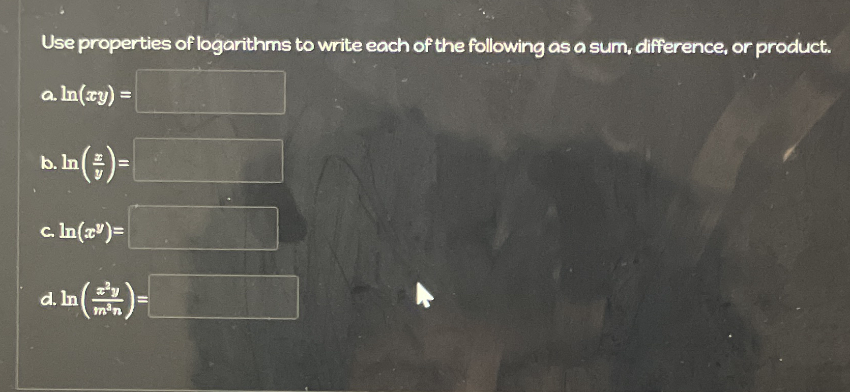 Solved Use properties of logarithms to write each of the | Chegg.com