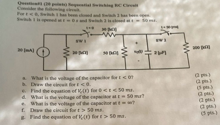 Solved Question#1 (20 ﻿points) ﻿Sequential Switching RC | Chegg.com