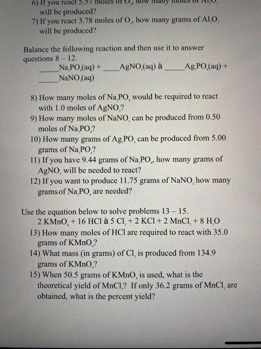 Solved Stoichiometry Problem Solving Lab Balance the | Chegg.com