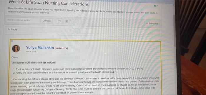 Solved Week 6: Life Span Nursing Considerations Describe | Chegg.com