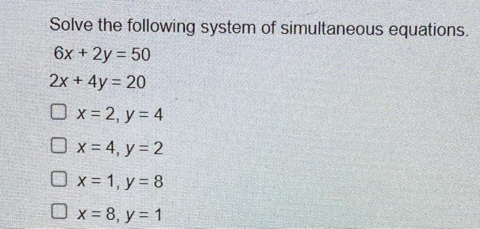 Solved Solve the following system of simultaneous equations. | Chegg.com