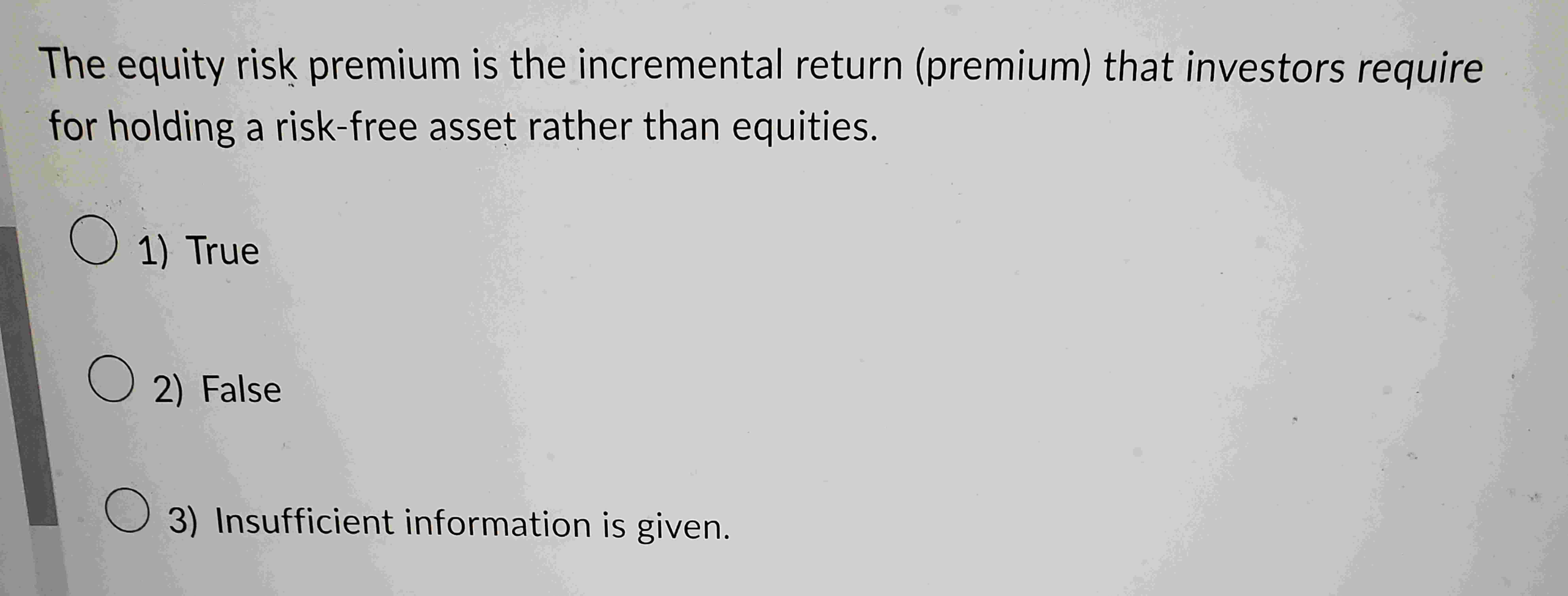 Solved The equity risk premium is the incremental return | Chegg.com