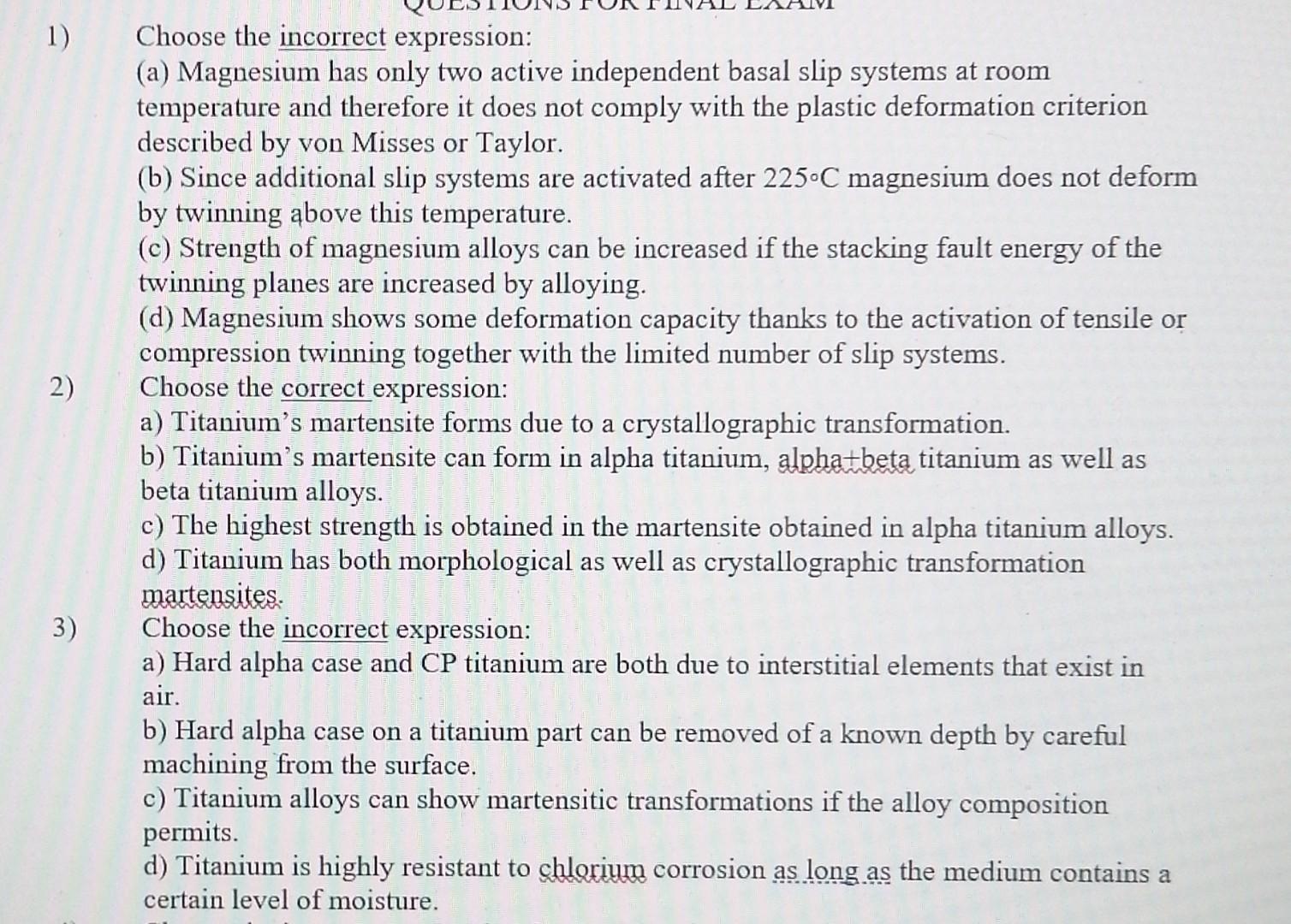 Solved Choose the incorrect expression: (a) Magnesium has | Chegg.com