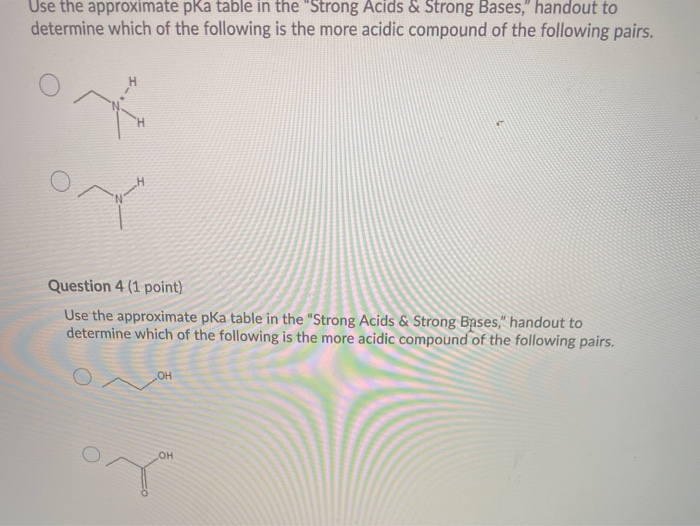 Solved Use the approximate pka table in the "Strong Acids & | Chegg.com