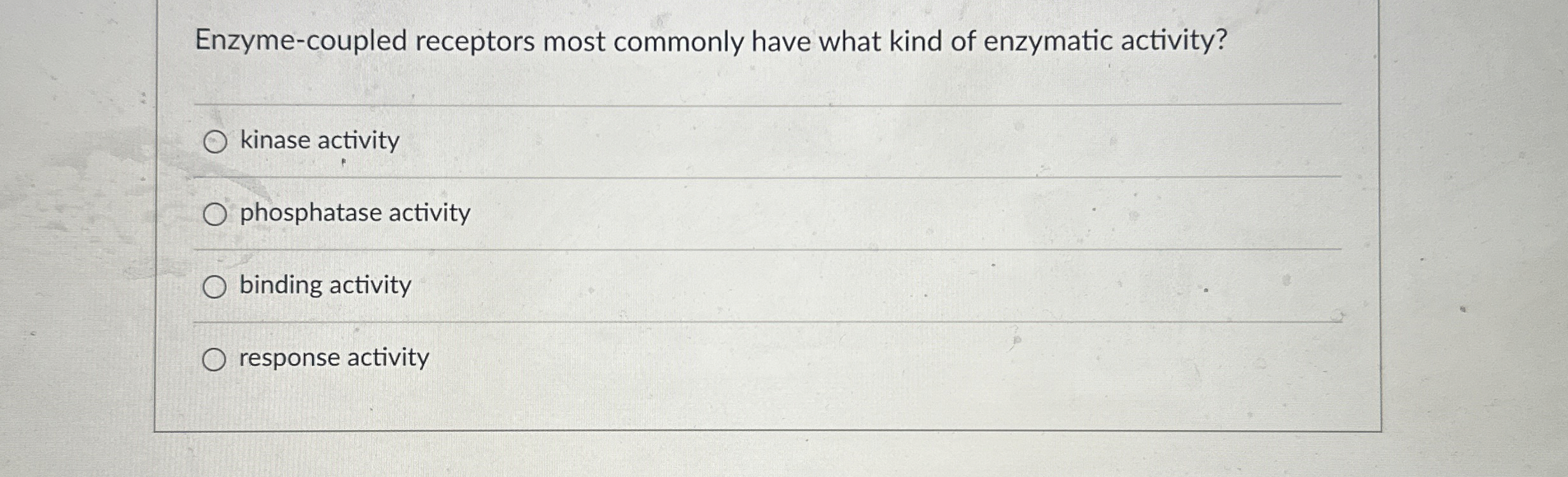Solved Enzyme-coupled receptors most commonly have what kind | Chegg.com