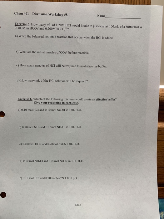 Solved Chem 401 Discussion Workshop #8 Name Exercise 5. How | Chegg.com