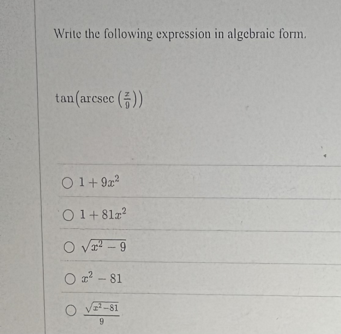 Solved Write the following expression in algebraic form. | Chegg.com