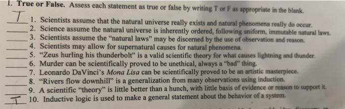 Solved 1. True or False. Assess each statement as true or | Chegg.com