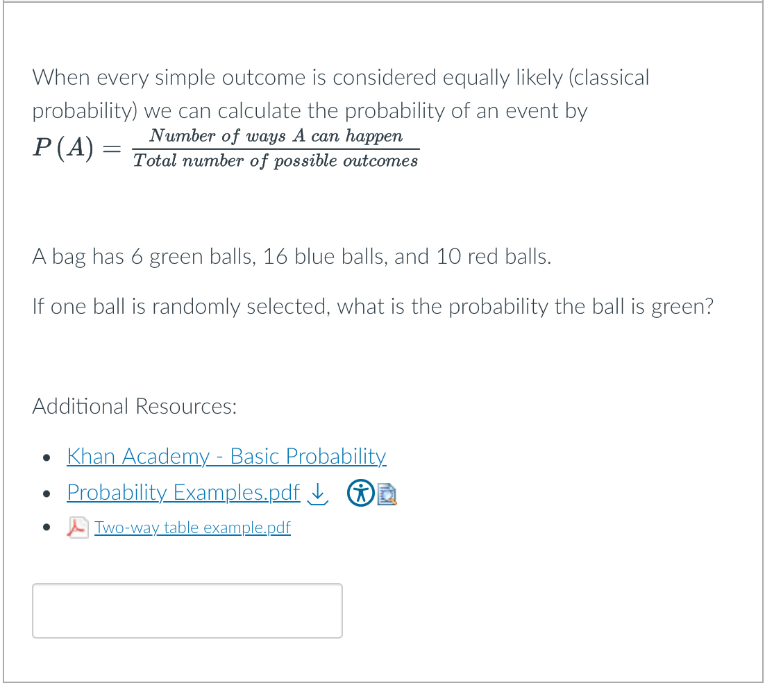 Solved When every simple outcome is considered equally | Chegg.com