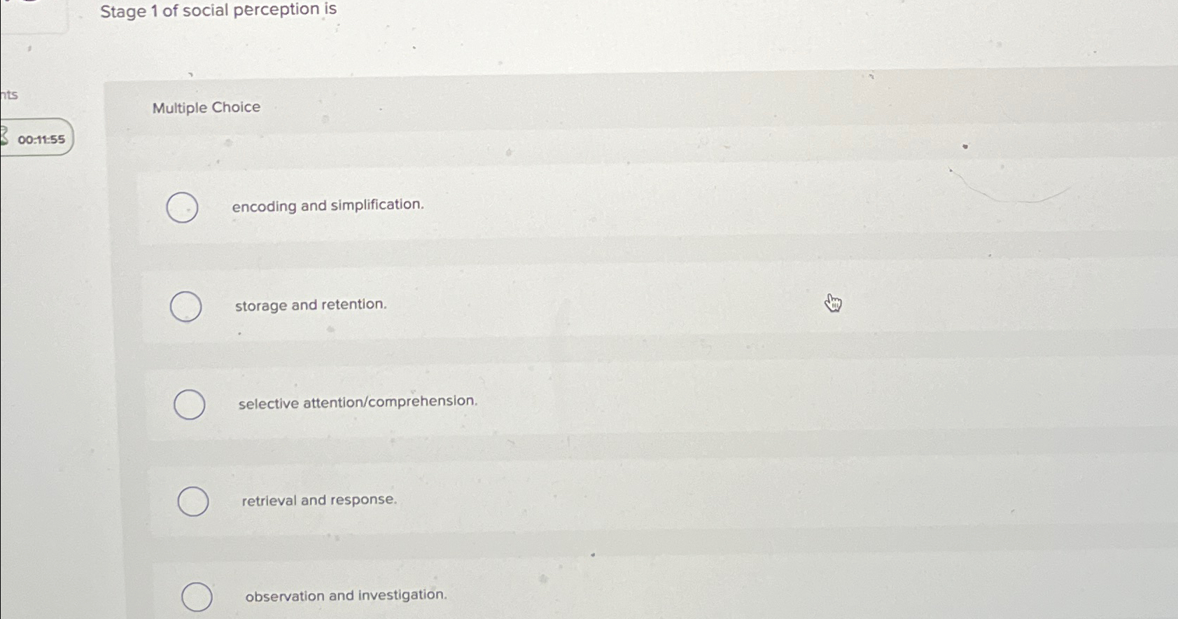 Solved Stage 1 ﻿of social perception isMultiple | Chegg.com