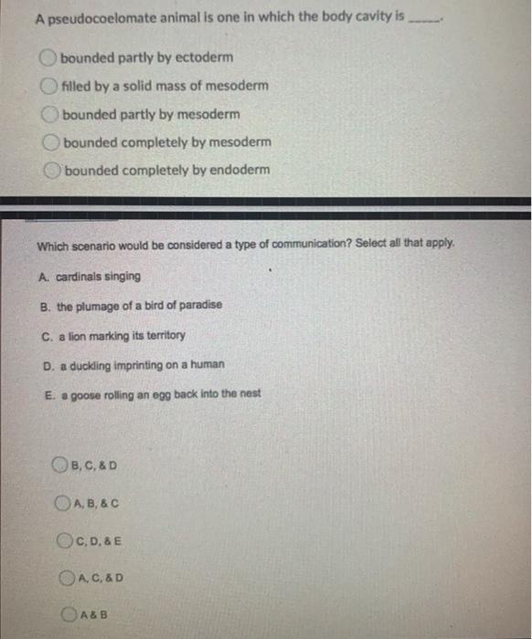 Solved A pseudocoelomate animal is one in which the body | Chegg.com