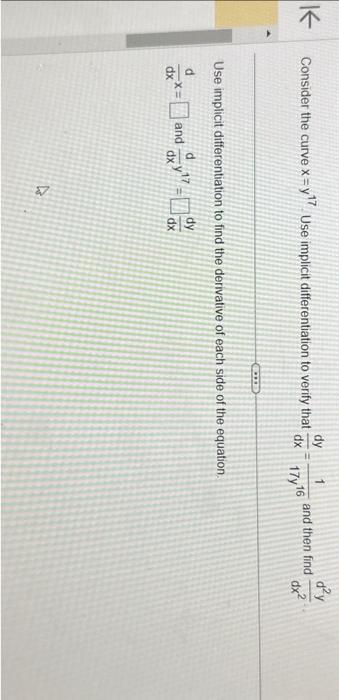 Solved Consider the curve x=y17 Use implicit differentiation | Chegg.com