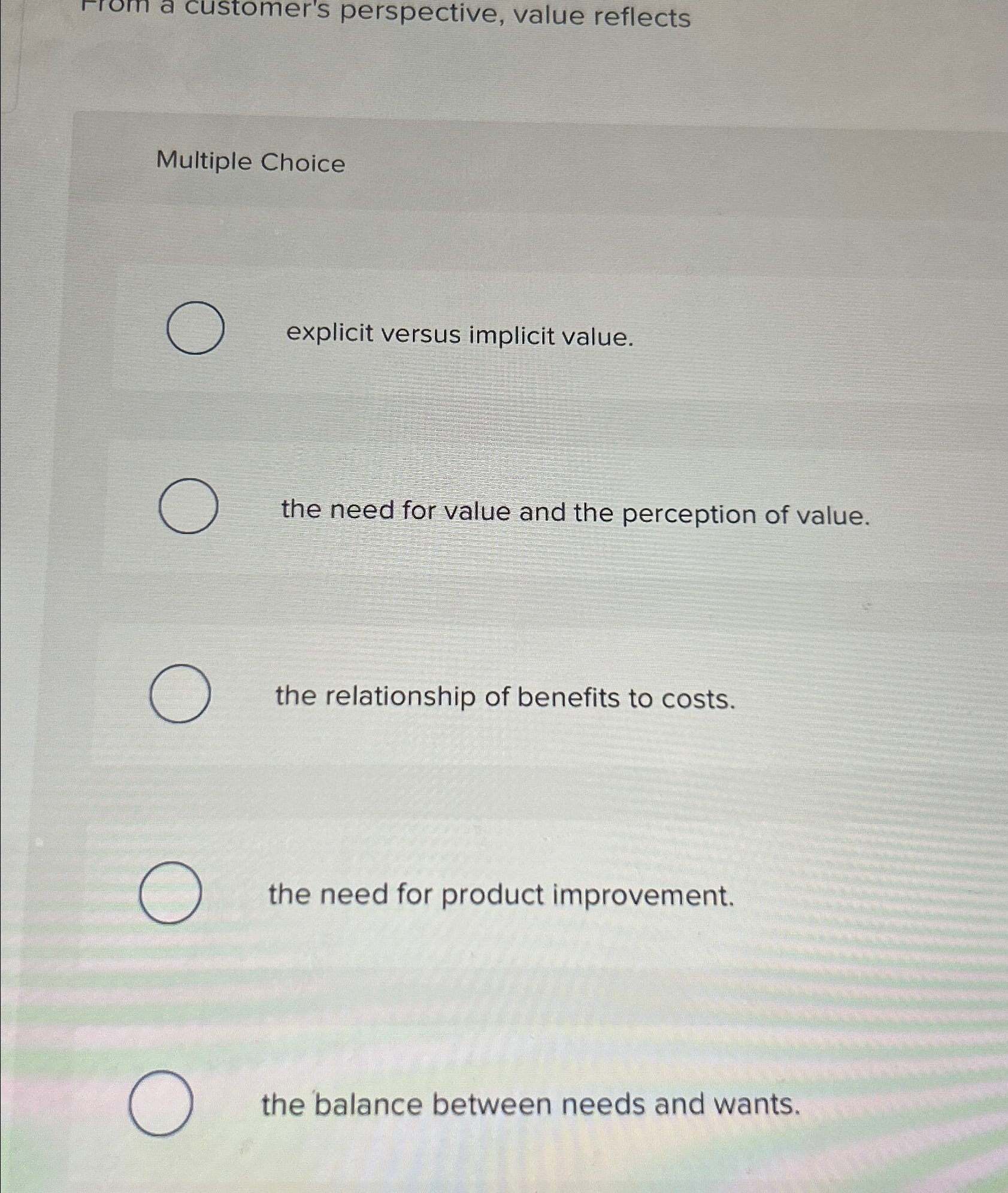 Solved Multiple Choiceexplicit versus implicit value.the | Chegg.com