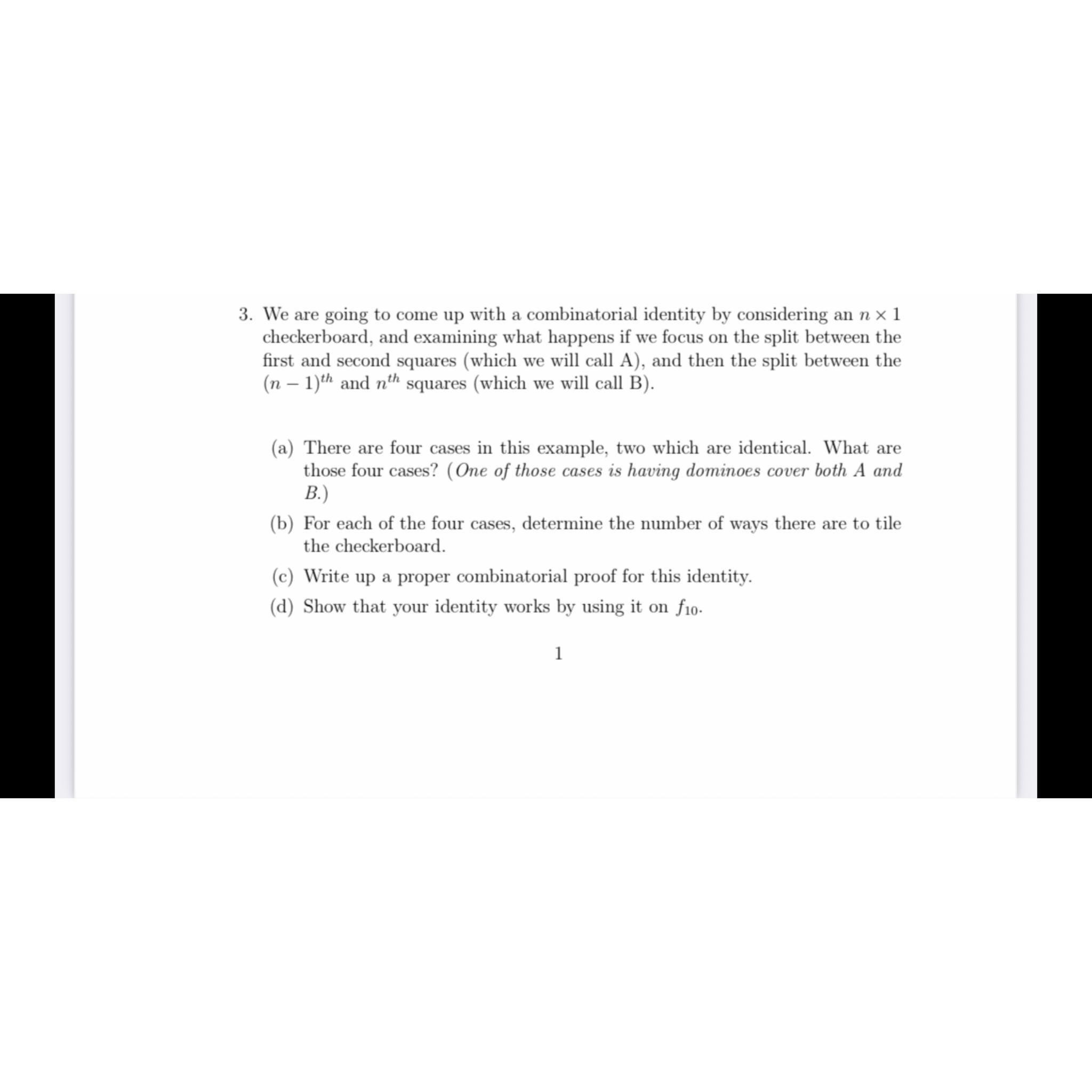 Solved We are going to come up with a combinatorial identity | Chegg.com