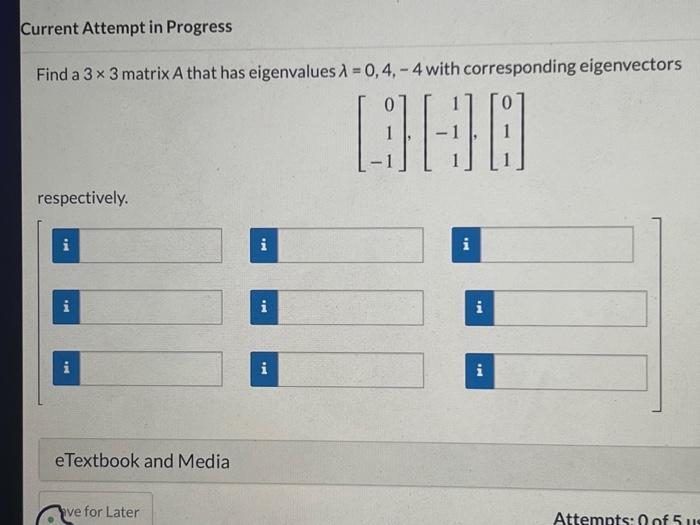 Solved Find a 3×3 matrix A that has eigenvalues λ=0,4,−4 | Chegg.com