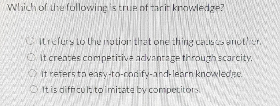 Solved Which of the following is true of tacit knowledge?It | Chegg.com