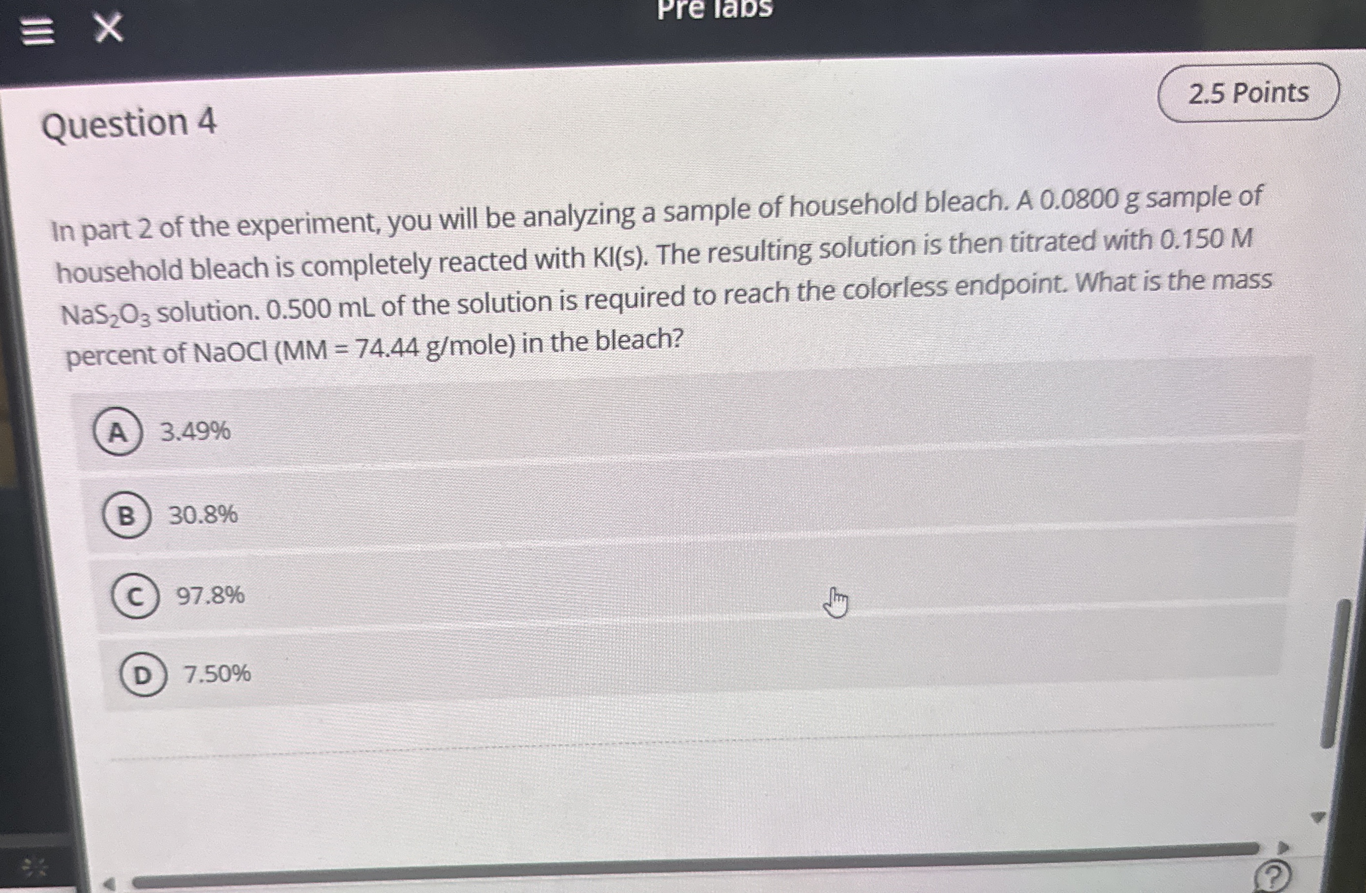 Solved Question 4In part 2 ﻿of the experiment, you will be | Chegg.com
