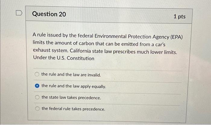 Solved A rule issued by the federal Environmental Protection | Chegg.com