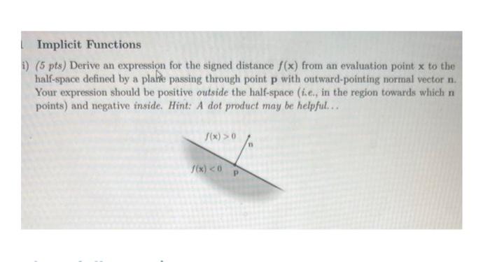 Solved ii) (5 pts) Derive a signed distance function g(x) | Chegg.com