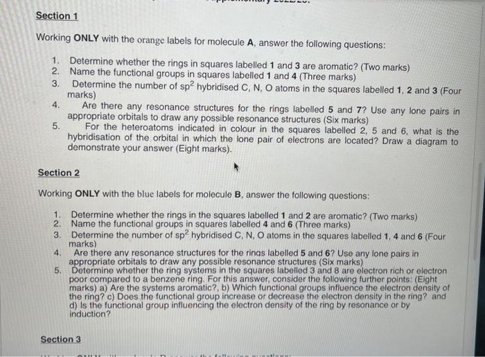 Section 1 Working ONLY with the orange labels for | Chegg.com