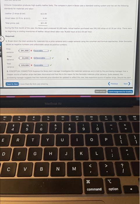 Solved Cinaron Corporation produces highther belts. The | Chegg.com