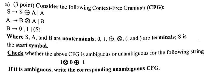 Solved a) (3 point) Consider the following Context-Free | Chegg.com