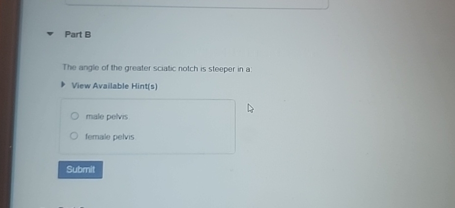 Solved Part BThe angle of the greater sciatic notch is | Chegg.com