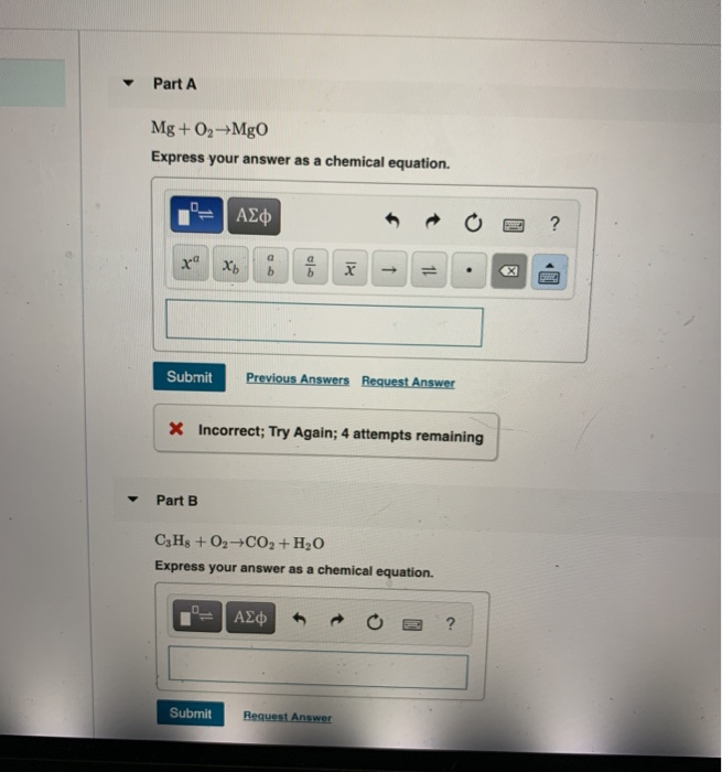 Solved Part A Mg + O2+MgO Express your answer as a chemical | Chegg.com