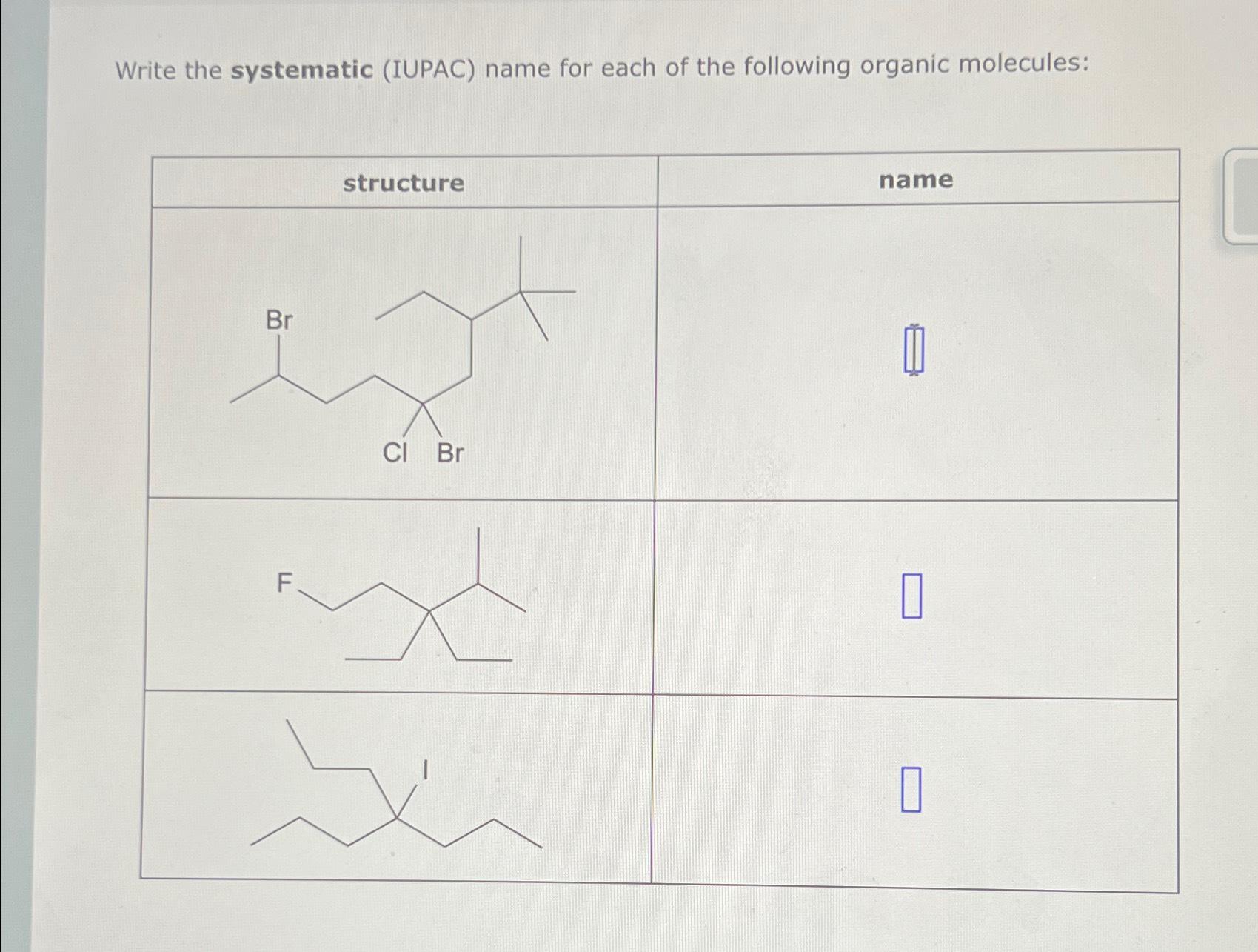Solved Write the systematic (IUPAC) ﻿name for each of the | Chegg.com