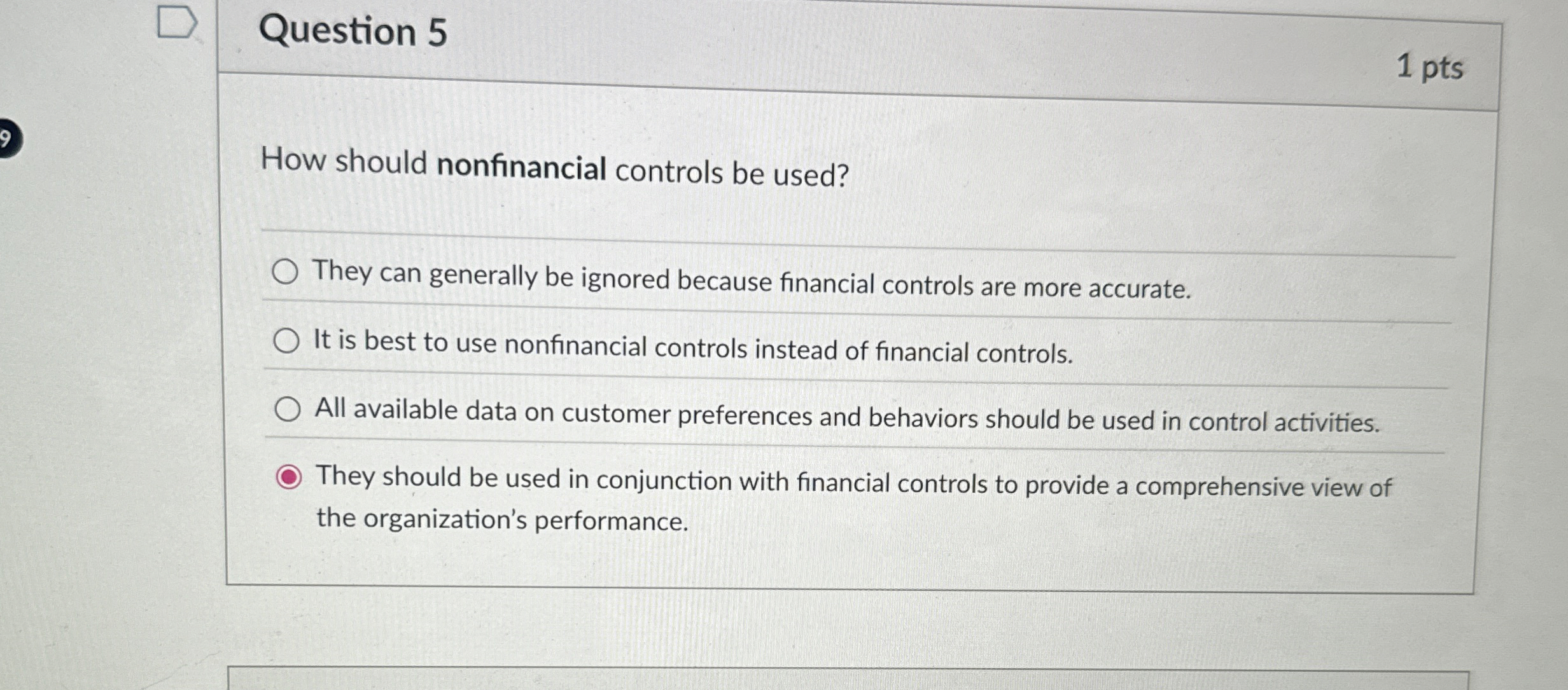 Solved Question 51 ﻿ptsHow should nonfinancial controls be | Chegg.com