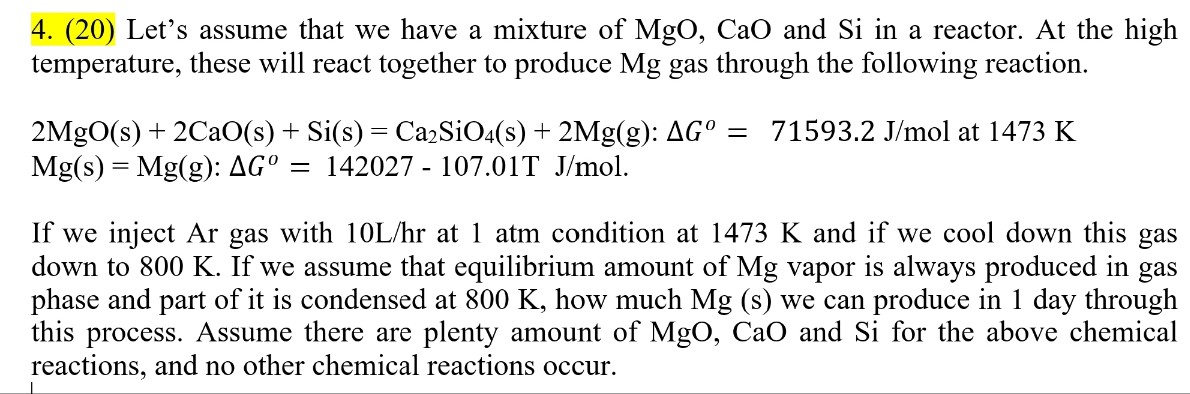 Solved (20) ﻿Let's assume that we have a mixture of MgO,CaO | Chegg.com