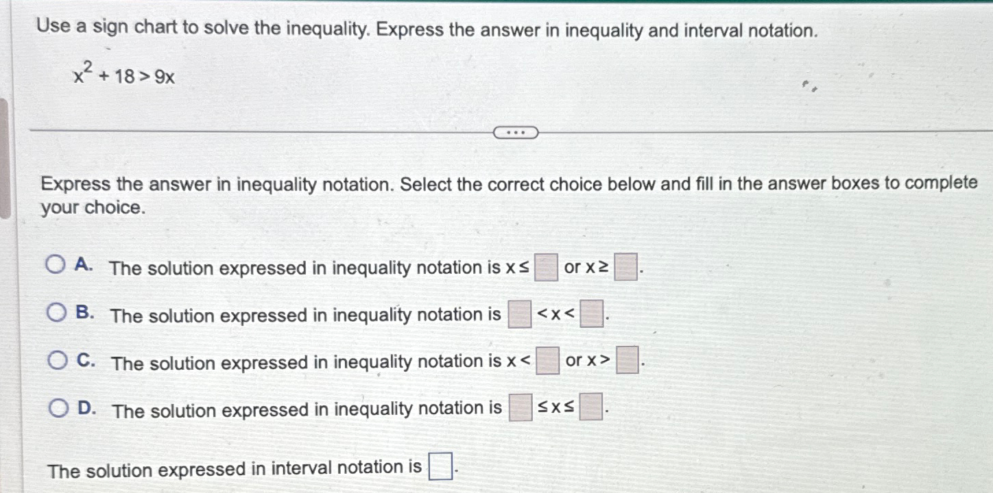Solved Use a sign chart to solve the inequality. Express the | Chegg.com
