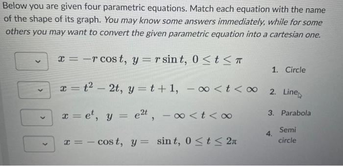 Solved Below you are given four parametric equations. Match | Chegg.com