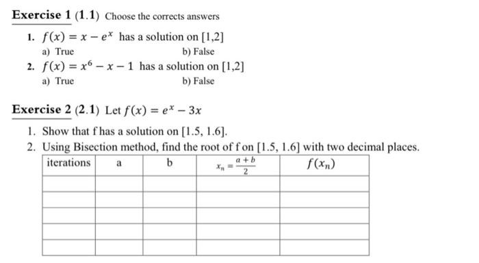 Solved Exercise 1 (1.1) Choose the corrects answers 1. | Chegg.com
