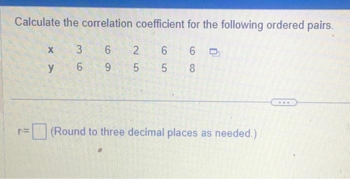 Solved Calculate the correlation coefficient for the | Chegg.com
