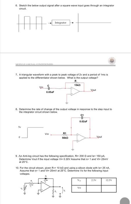 Solved 6. Sketch the below output signal after a square wave | Chegg.com