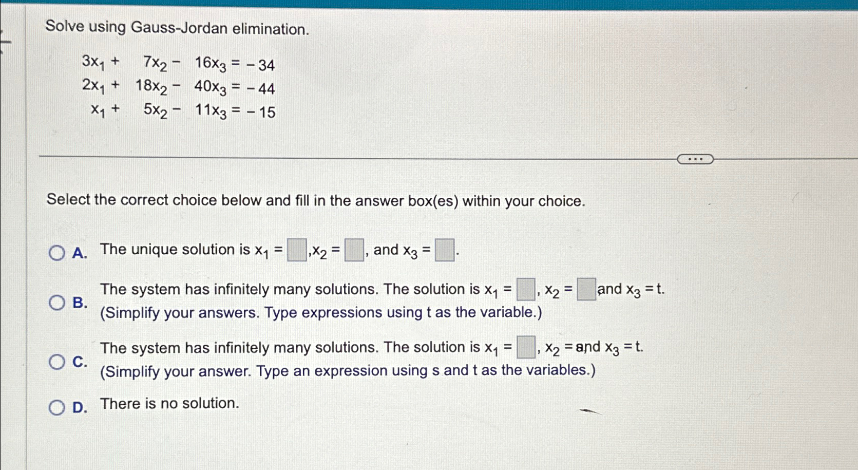 Solved Solve using Gauss-Jordan | Chegg.com