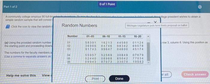 Solved O of 1 Point Part 1 of 2 A community college employs | Chegg.com