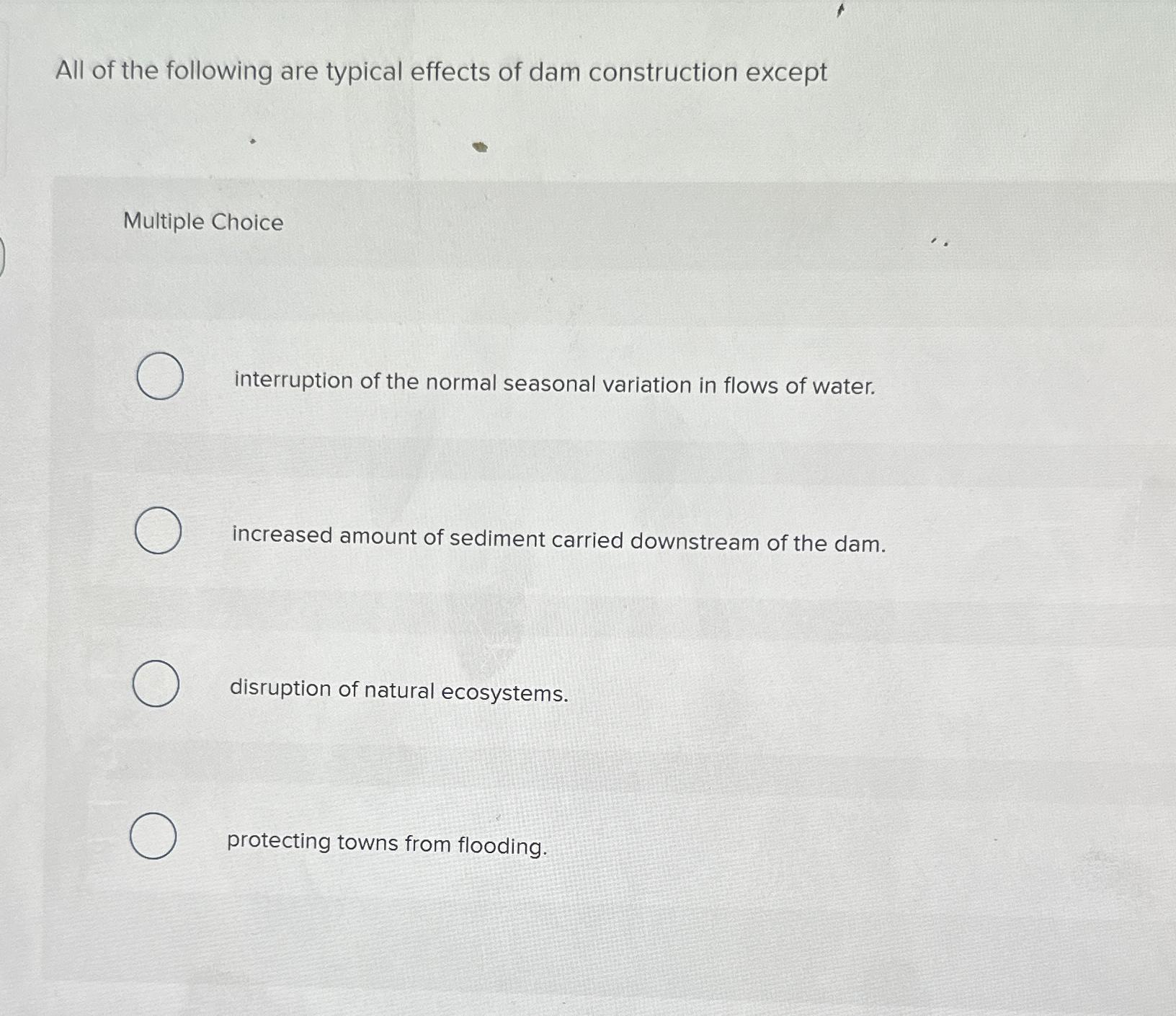 Solved All of the following are typical effects of dam | Chegg.com
