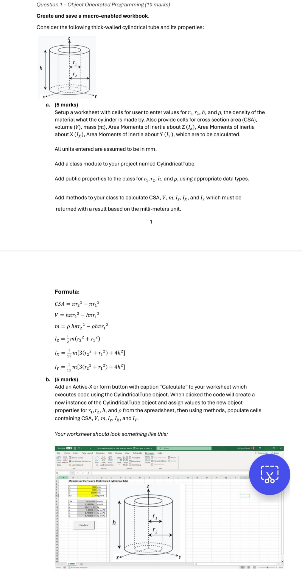 Solved microsoft excel question Question 1 - ﻿Object | Chegg.com