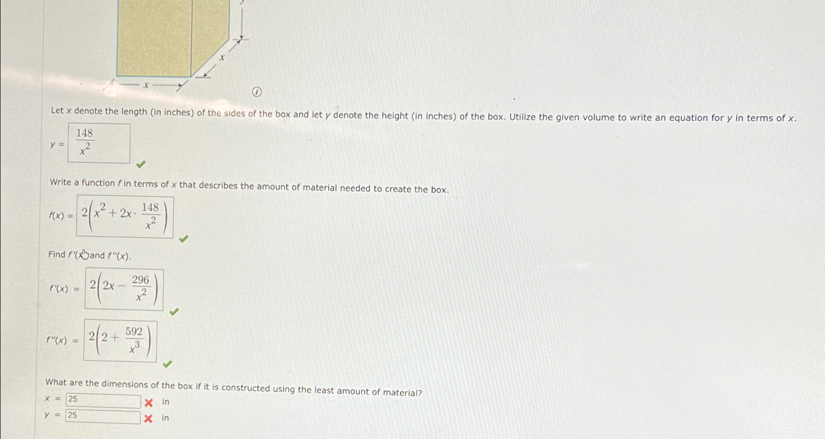 Solved Let x ﻿denote the length (in inches) ﻿of the sides of | Chegg.com
