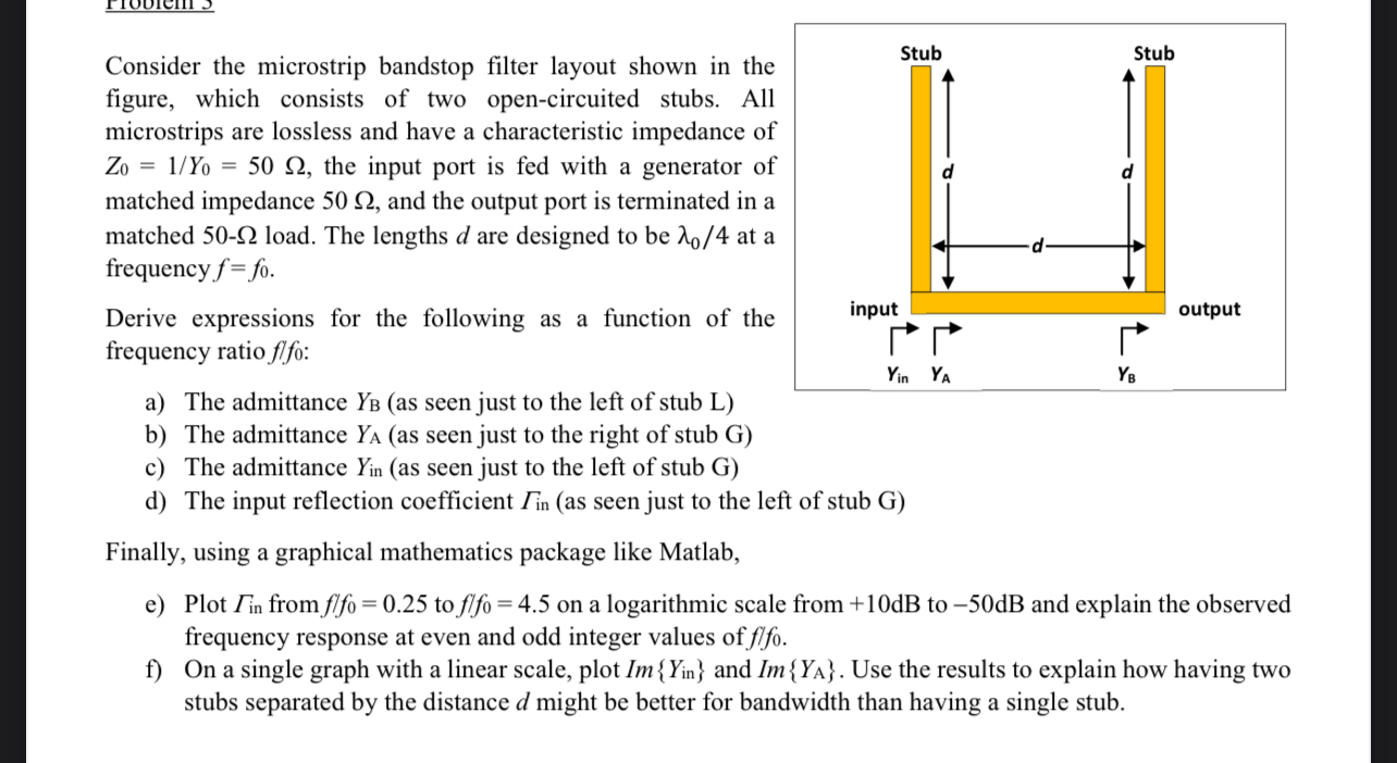 Solved Consider the microstrip bandstop filter layout shown | Chegg.com