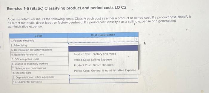 Solved Exercise 1-6 (Static) Classifying product and period | Chegg.com Solved Exercise 1-6 (Static) Classifying product and period | Chegg.com